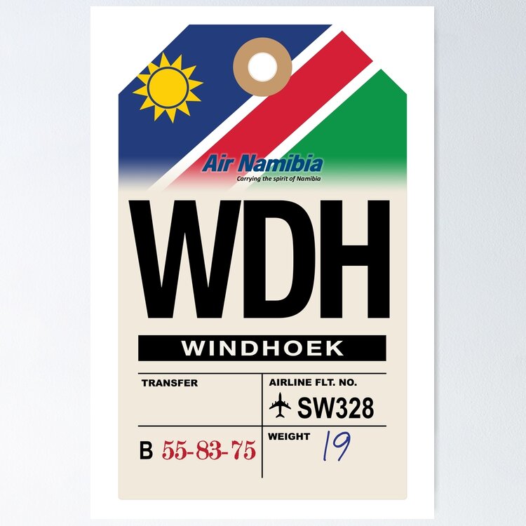 Poster Windhoek (Wdh) Namibia Airline Luggage Tag - No Framed, Vintage Wall Art, Trendy Retro ...