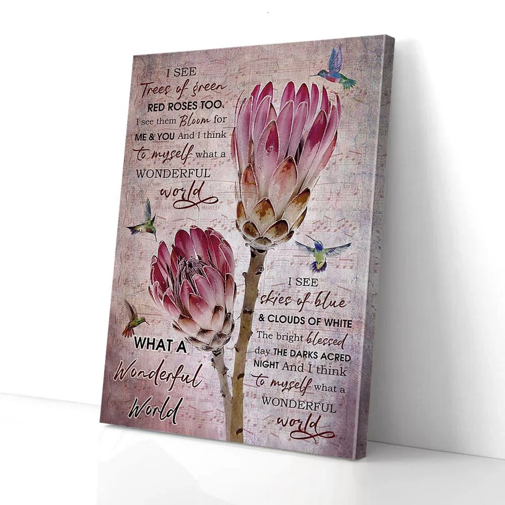 Poster What A Wonderful World Protea Hummingbird- UNFRAMED Poster Prints, Wall Art For Home ...