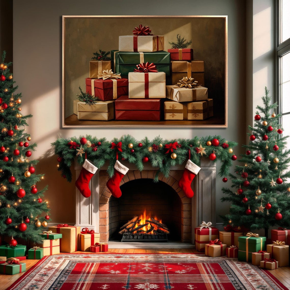Poster Wrapped Presents Wall Art Festive Boxes Decor Decoration Poster ...