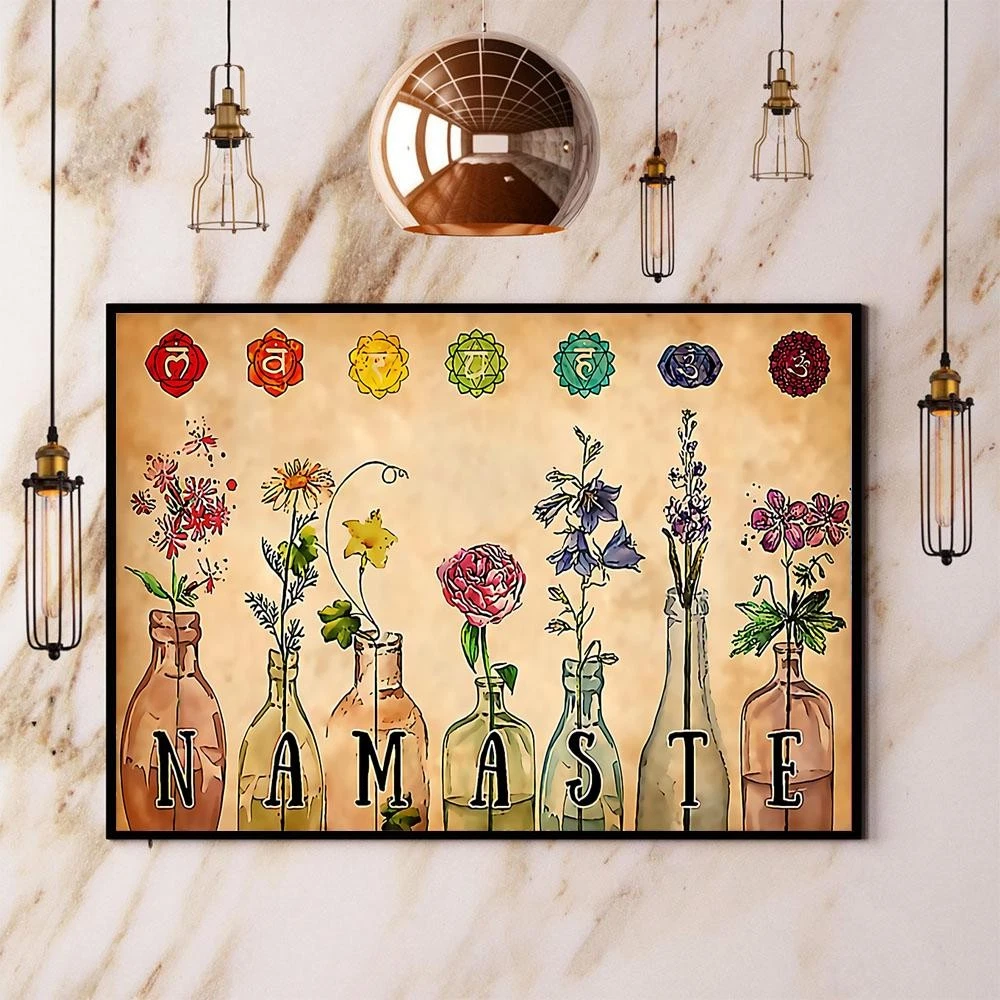 Poster Yoga Namaste Flowers - UNFRAMED Poster Prints, Wall Art For Home ...