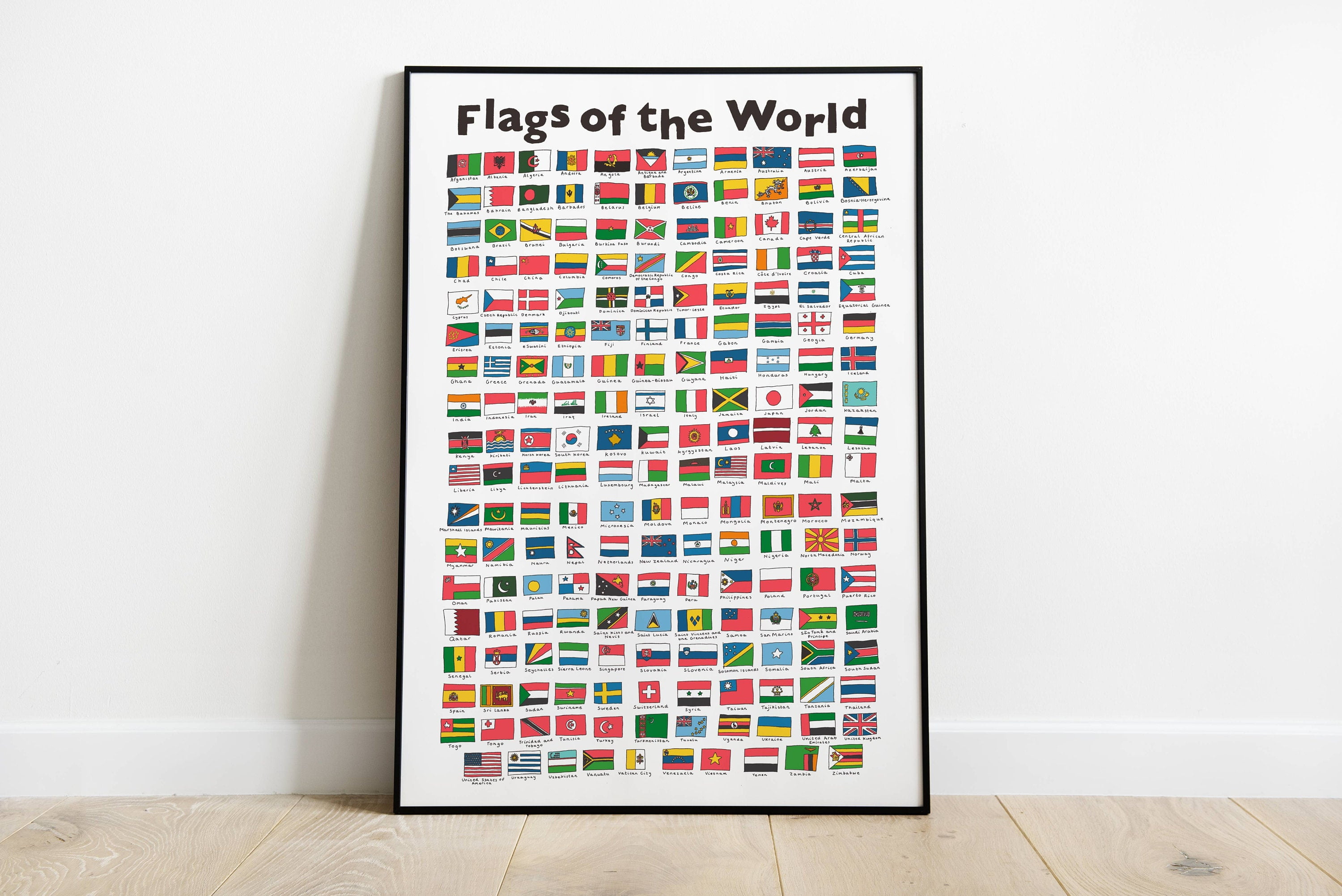 POSTER flags of the world poster | hand drawn countries flags chart ...