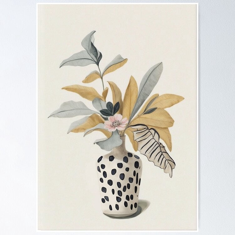 Poster floral vase, boho vintage botanical illustration - Unframed ...