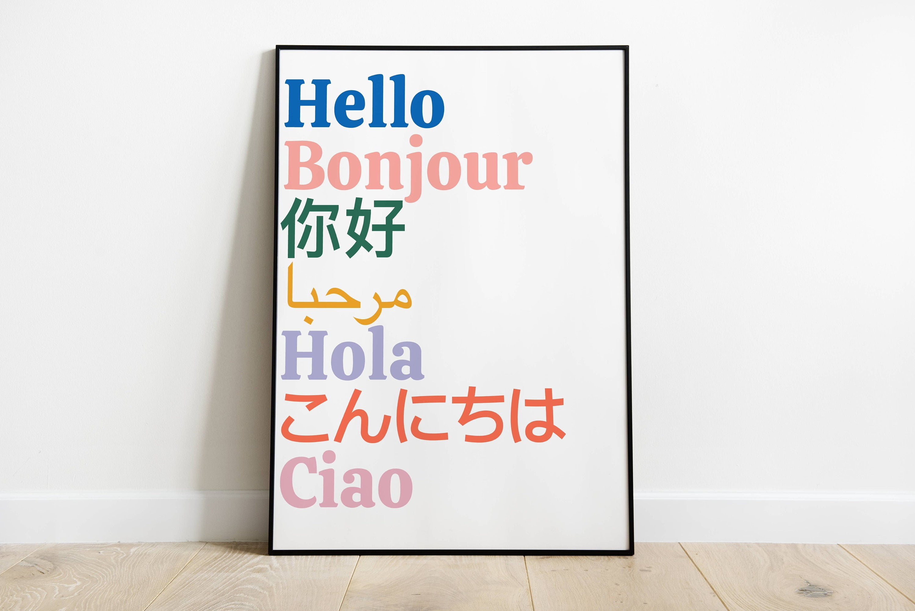 Poster hello in different languages print | entryway typography wall ...