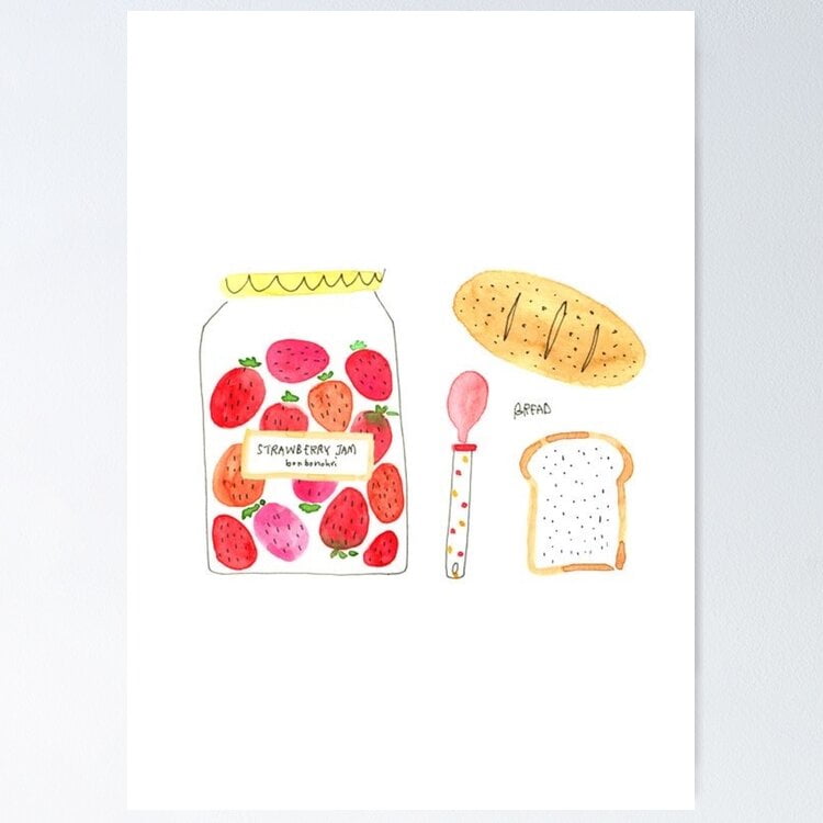 Poster jam, strawberry, cute, food, red, jar, jelly, sweet, cottagecore ...