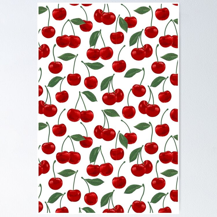 Poster red cherry pattern on white - Unframed Poster, 12x18 - Walmart.com
