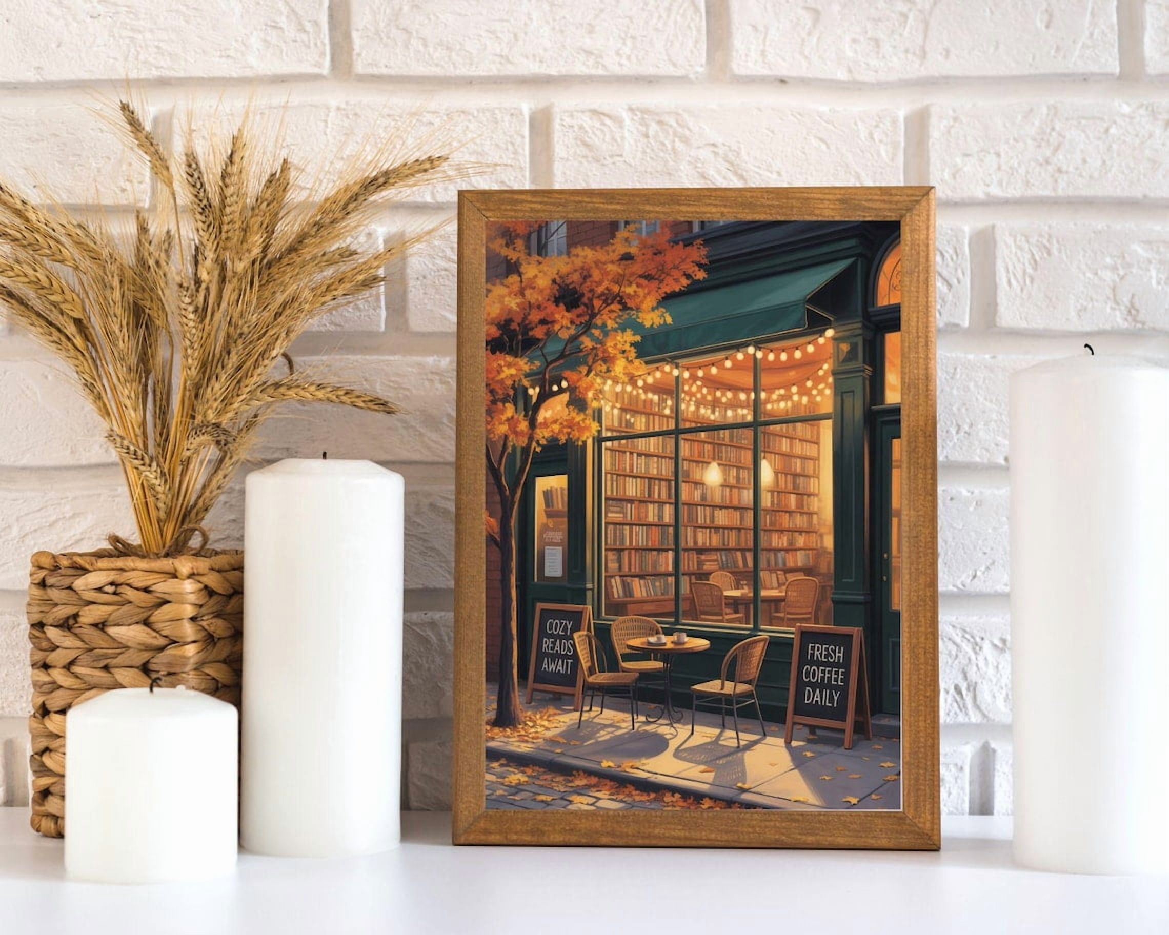 PosterArt Autumn Coffee Shop Poster Wall Art Moody Bookstore Print Cozy ...