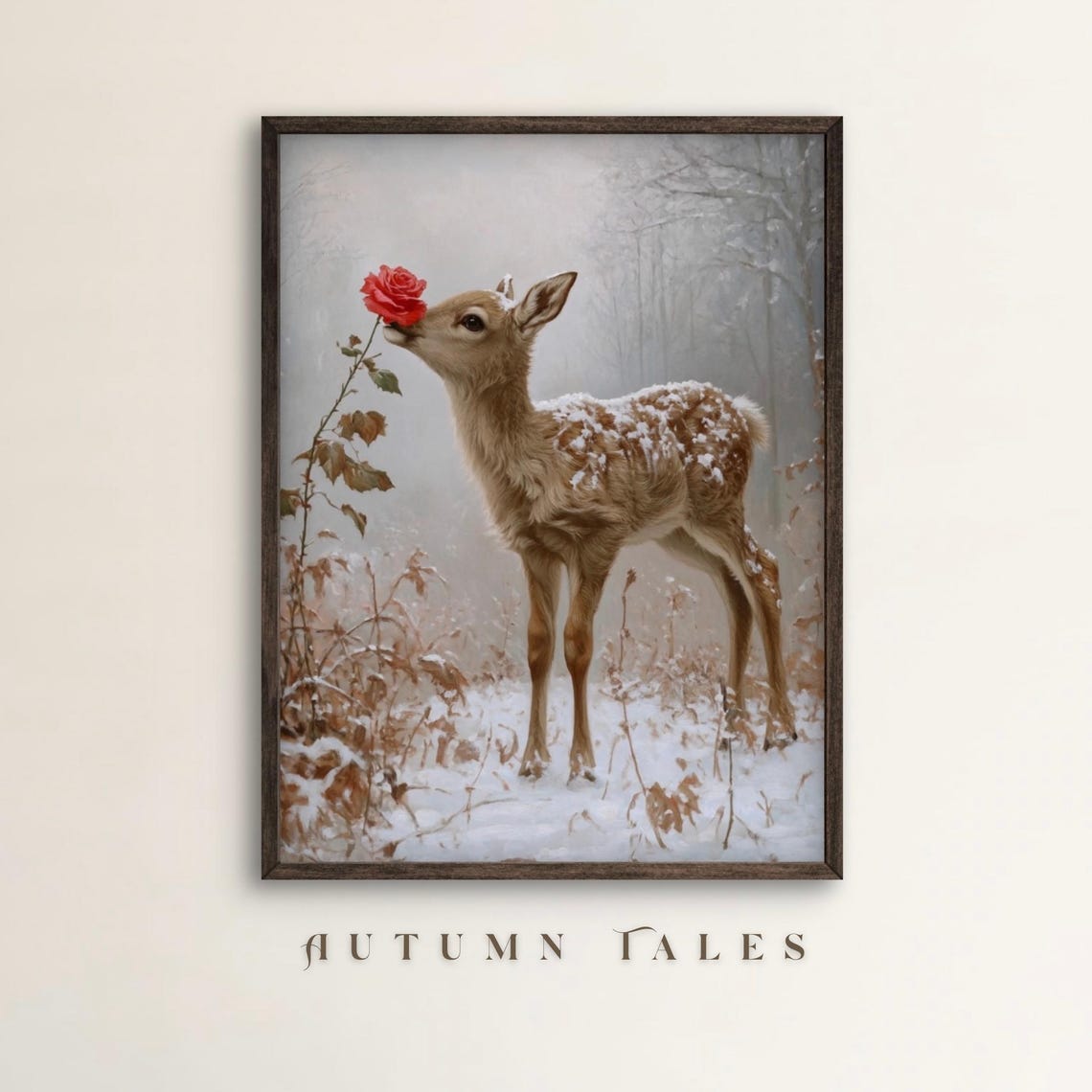 PosterArt Baby Reindeer with Red Rose Poster, Winter to Spring ...