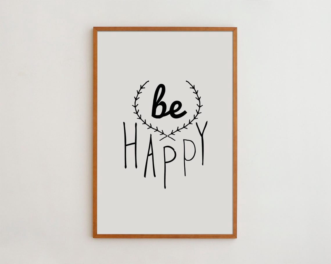 PosterArt Be Happy Print Poster Minimalist Black and White Nursery ...