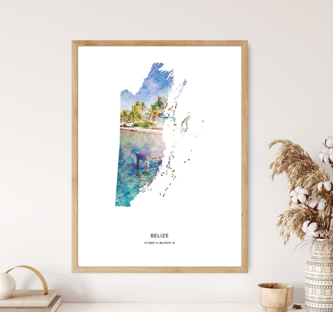 PosterArt Belize Print, Belize Poster, Belize Map Art, Map of Belize ...