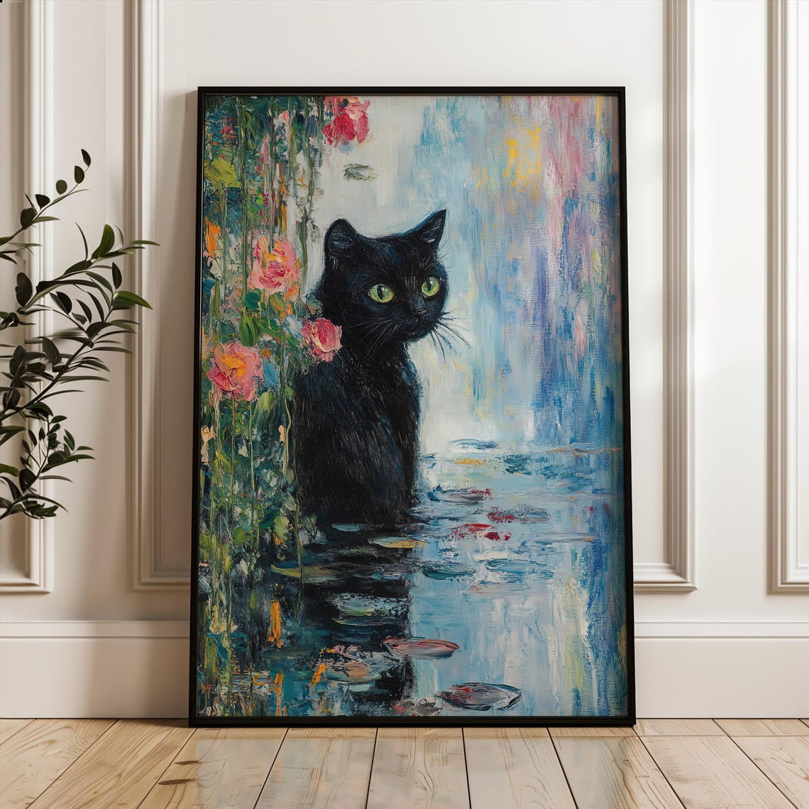 PosterArt Black Cat Poster, Claude Monet Cat Art Print, Black Cat Mom, Cat Art Wall Decor, 12x18 ...