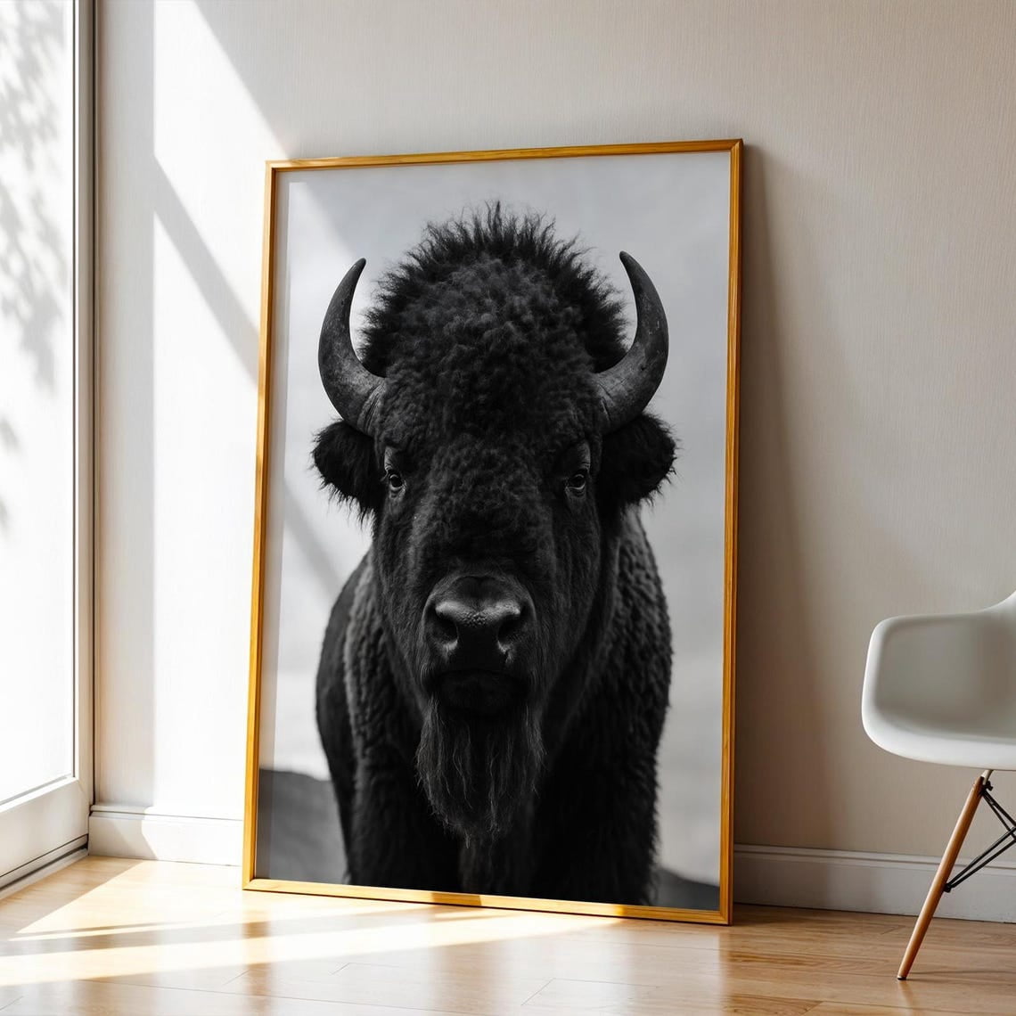 PosterArt Black and White Bison Buffalo Print, Minimalist Western ...