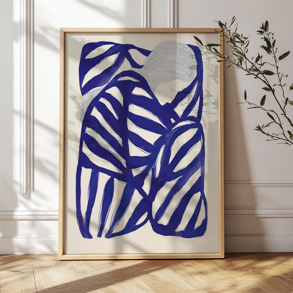 PosterArt Blue Abstract Woman Poster Wall Art, Modern Minimalist ...