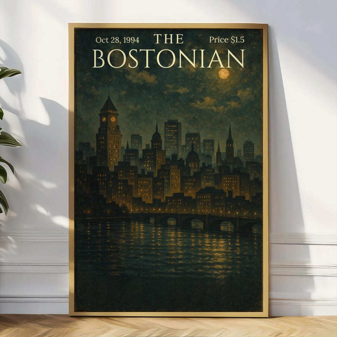 PosterArt Bostonian Night Cityscape Poster, Vintage Magazine Cover ...