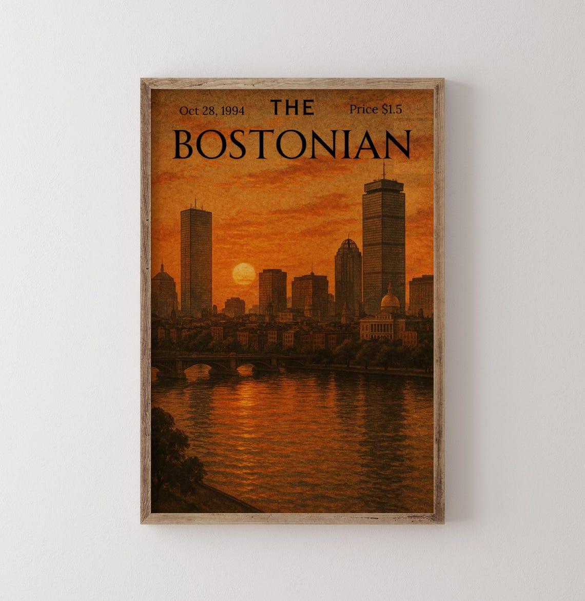 PosterArt Bostonian Sunset Poster, Vintage 1994 Cityscape Printable ...
