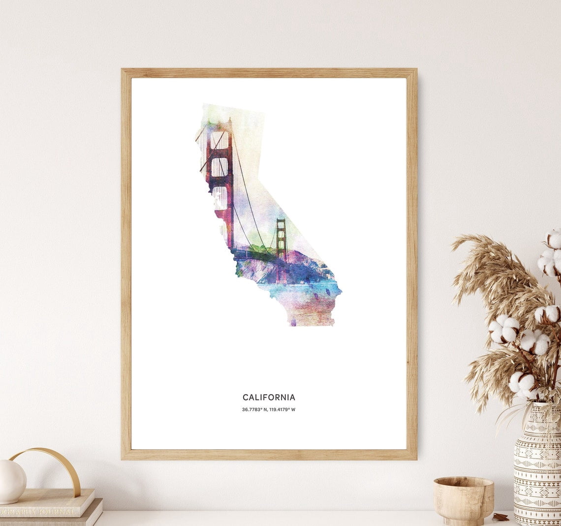 PosterArt California Print, California Poster, California Map Art, Map ...