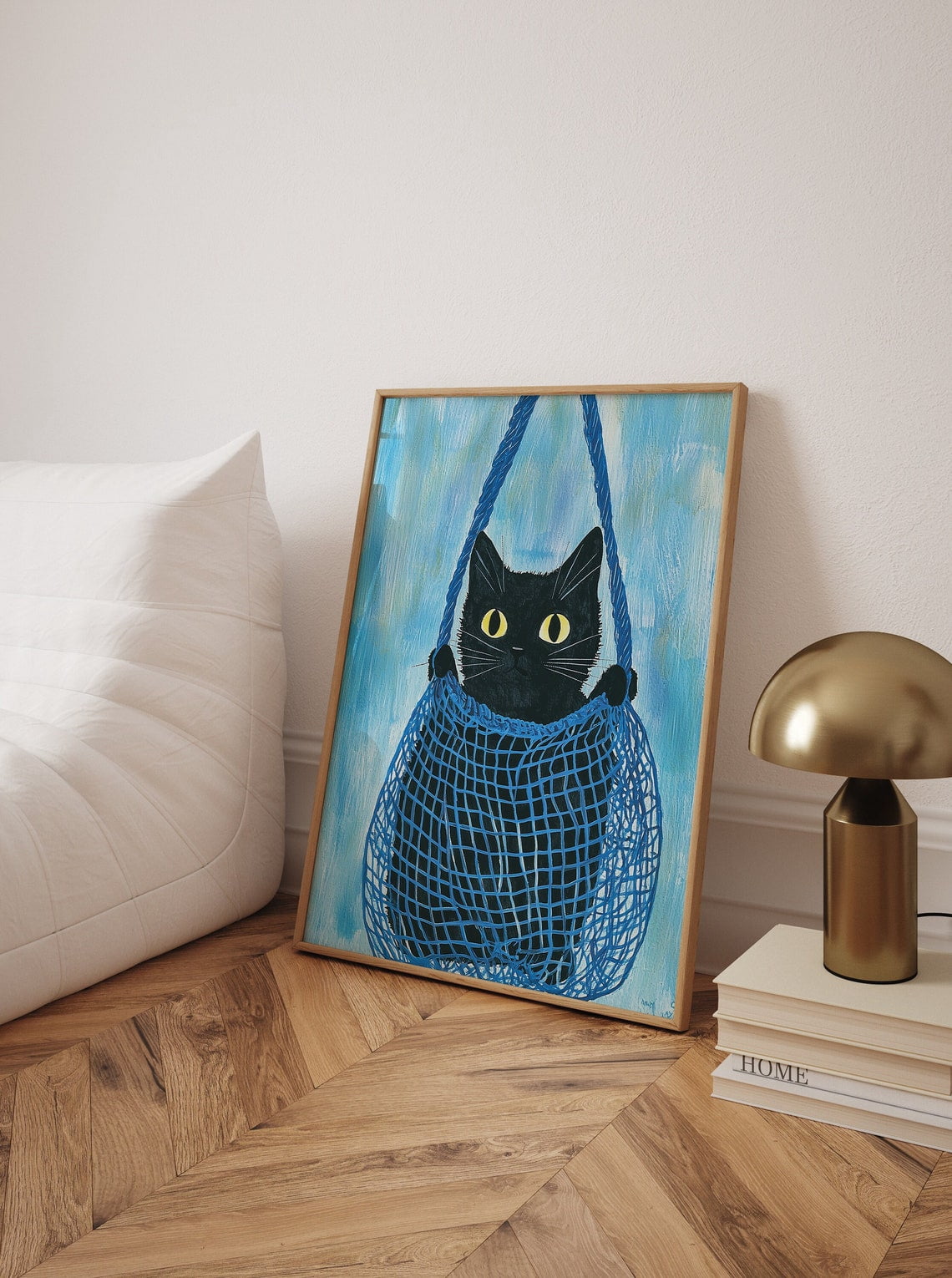 PosterArt Cat in a Net Bag Poster, Black Cat Poster, Vintage Style Art ...