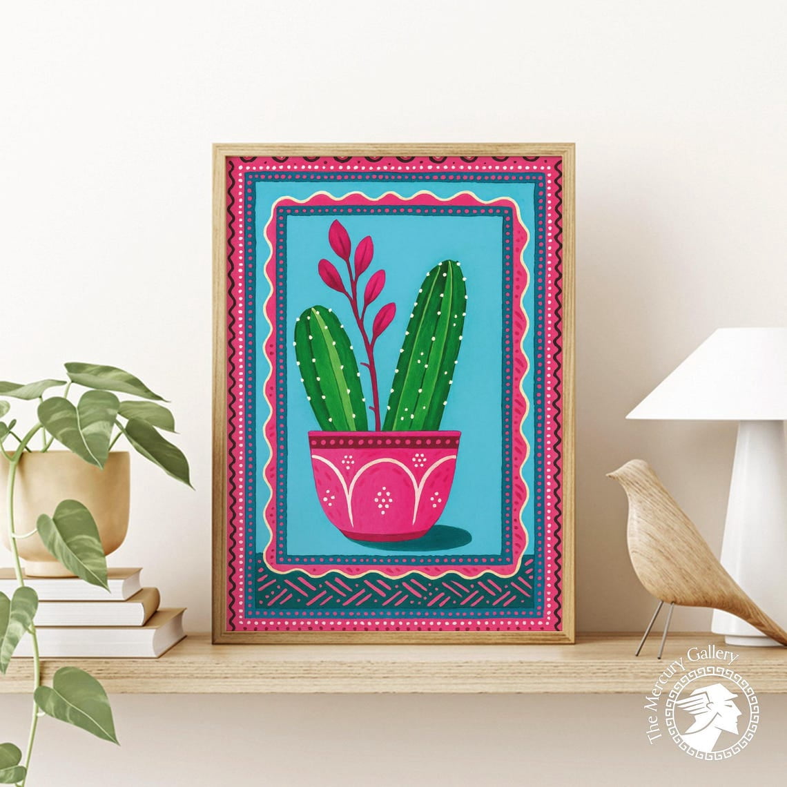 PosterArt Colorful Cactus Poster, Bold Blue and Pink Plant Art Print ...