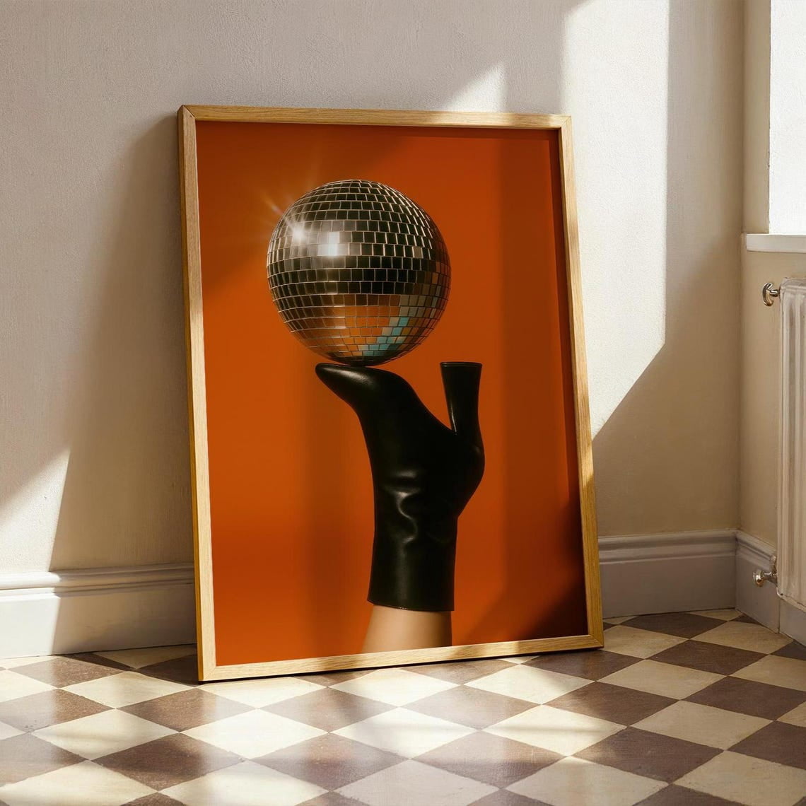 PosterArt Disco Ball Poster, Modern Glam Wall Art, Orange Retro Print ...
