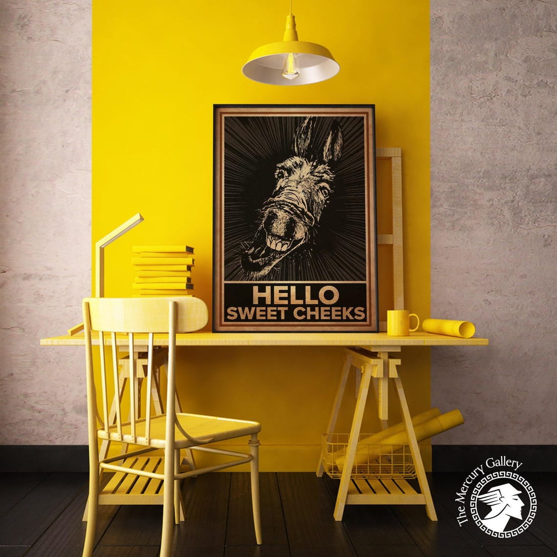 PosterArt Donkey Poster, Hello Sweet Cheeks Bathroom Art Print, Comical ...