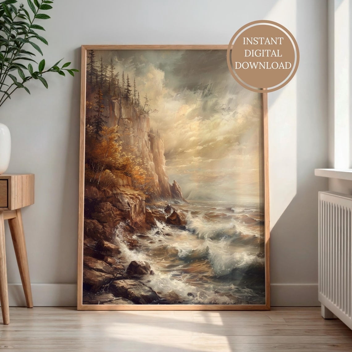 PosterArt Dramatic Coastal Cliff Poster Wall Art Vintage Ocean Wave ...