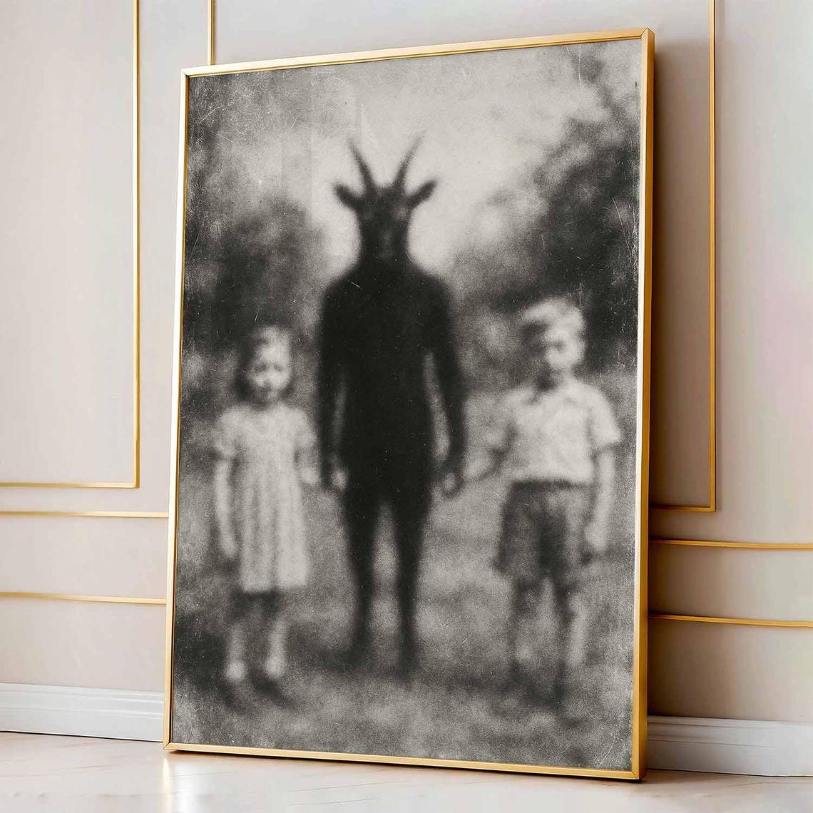 PosterArt Eerie Horror Poster, Creepy Goat with Kids Printable, Vintage ...