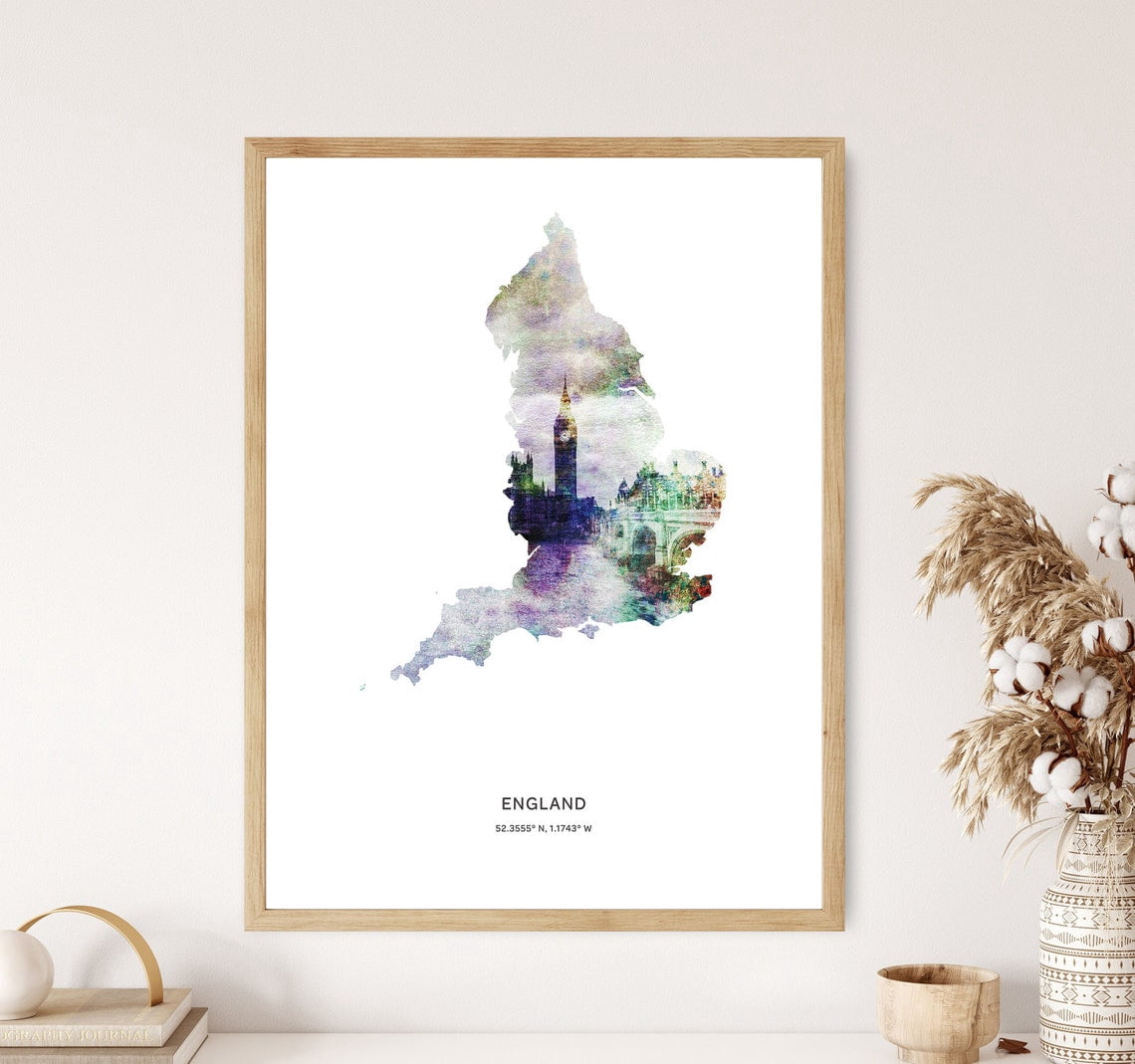 PosterArt England Print, England Poster, England Map Art, Map of ...