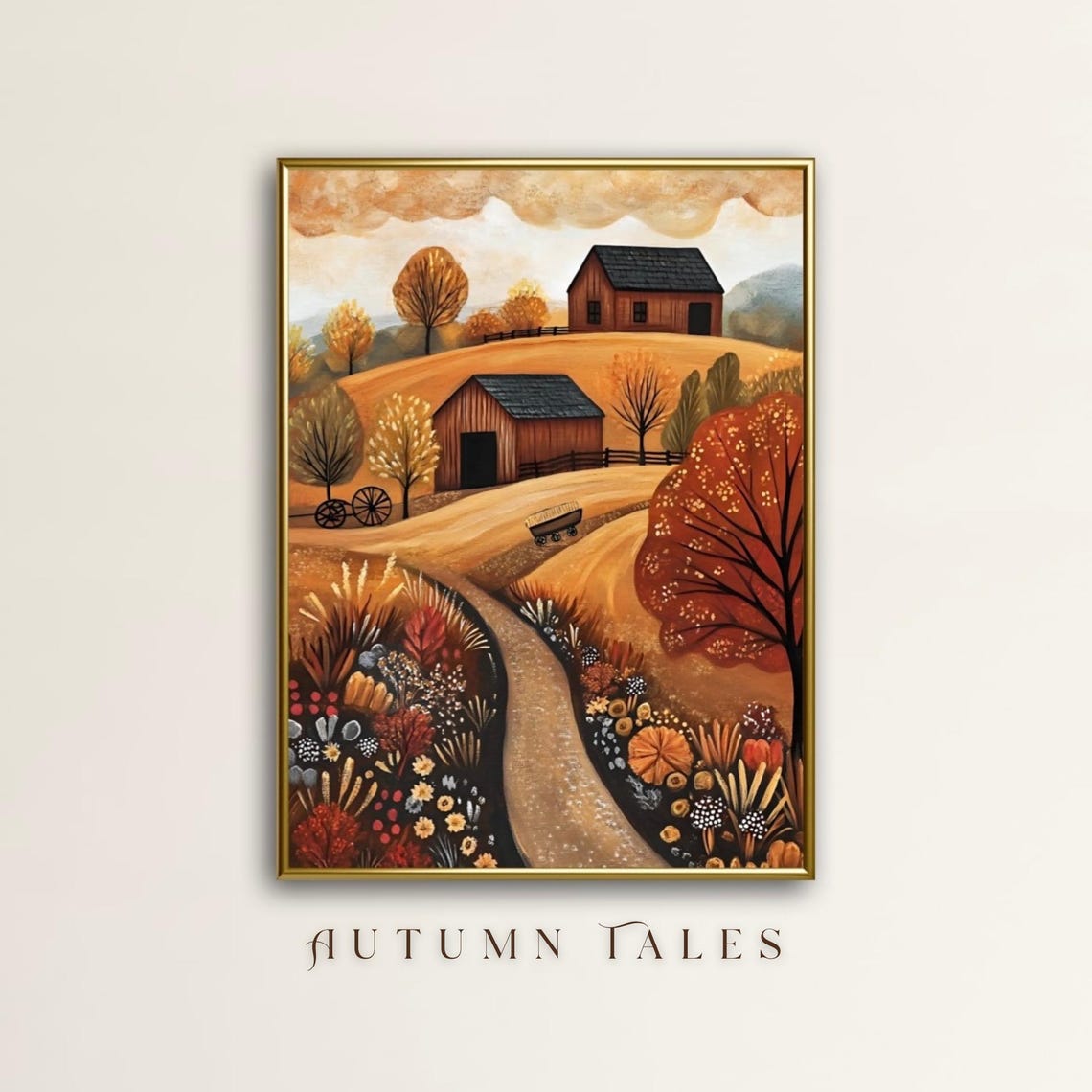PosterArt Fall Folk Art Poster Wall Art Autumn Countryside Farm ...