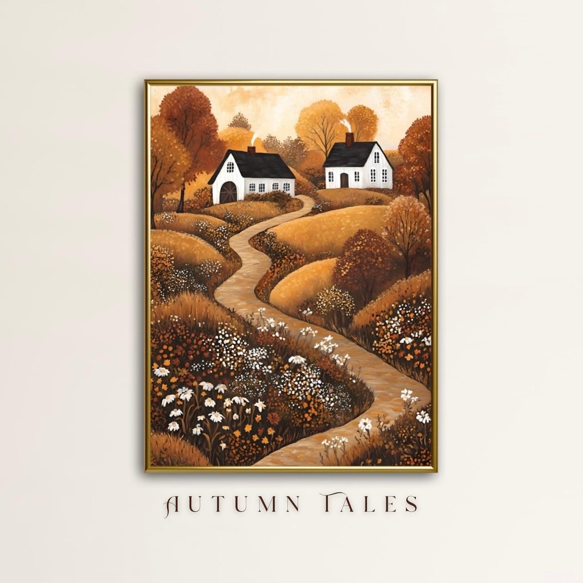 PosterArt Fall Folk Art Poster Wall Art Botanical Countryside Hills ...