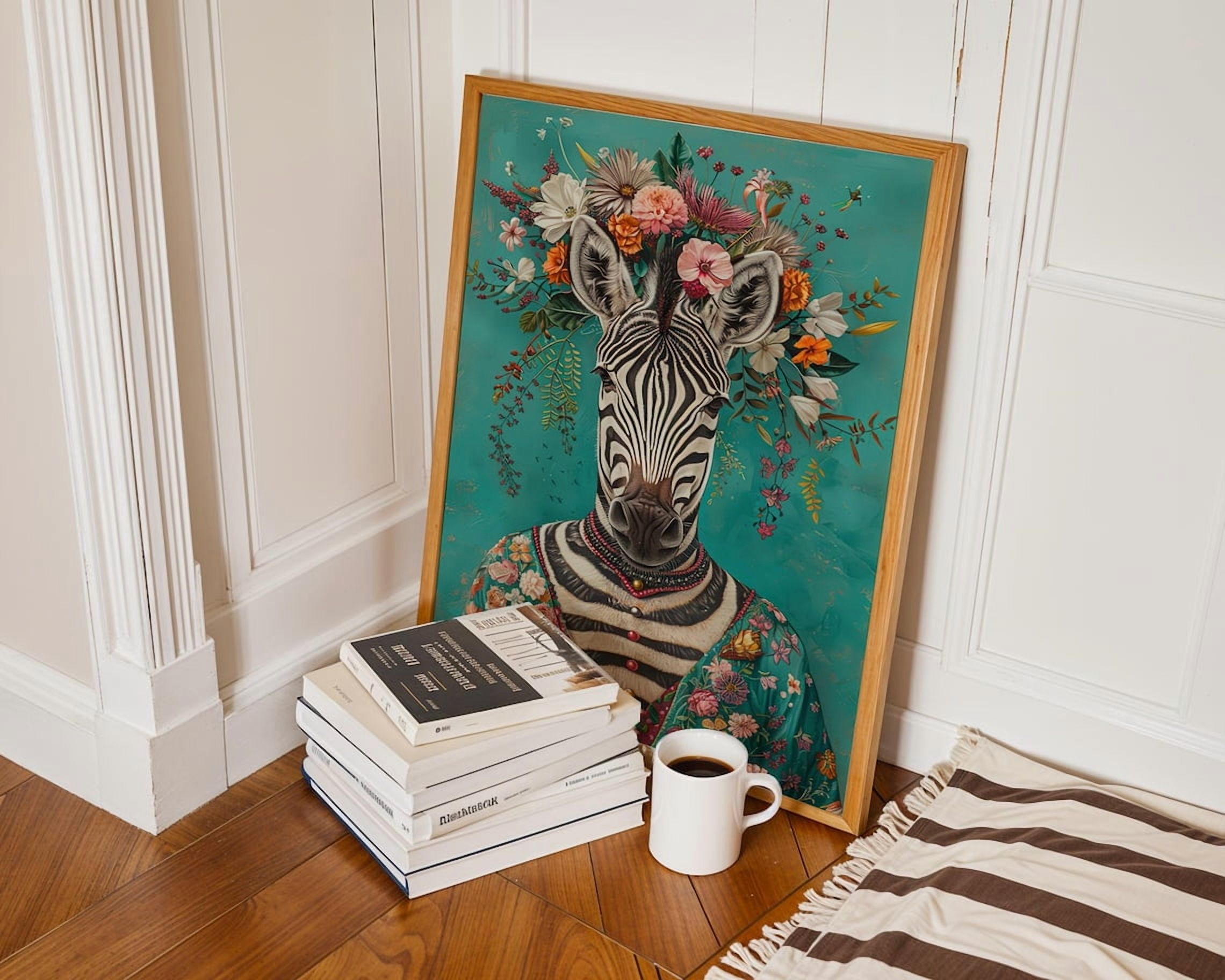 PosterArt Floral Crown Zebra Poster Wall Art, Eclectic Animal ...