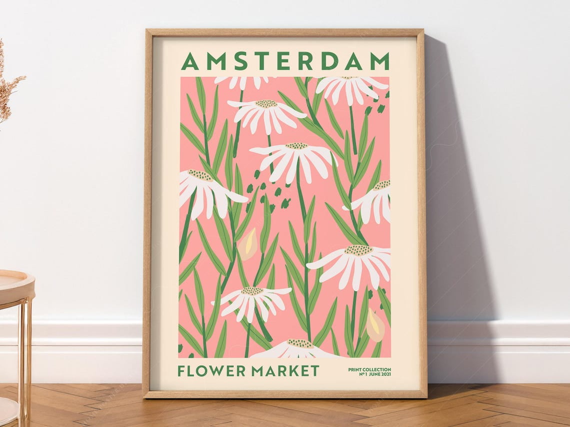 PosterArt Flower Market Amsterdam Poster Pink Daisy Botanical Wall Art ...