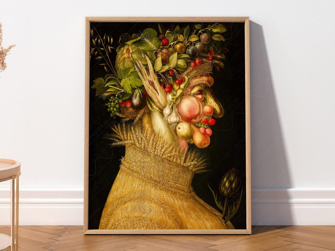 PosterArt Fruit Portrait Poster Giuseppe Arcimboldo Inspired Floral and ...