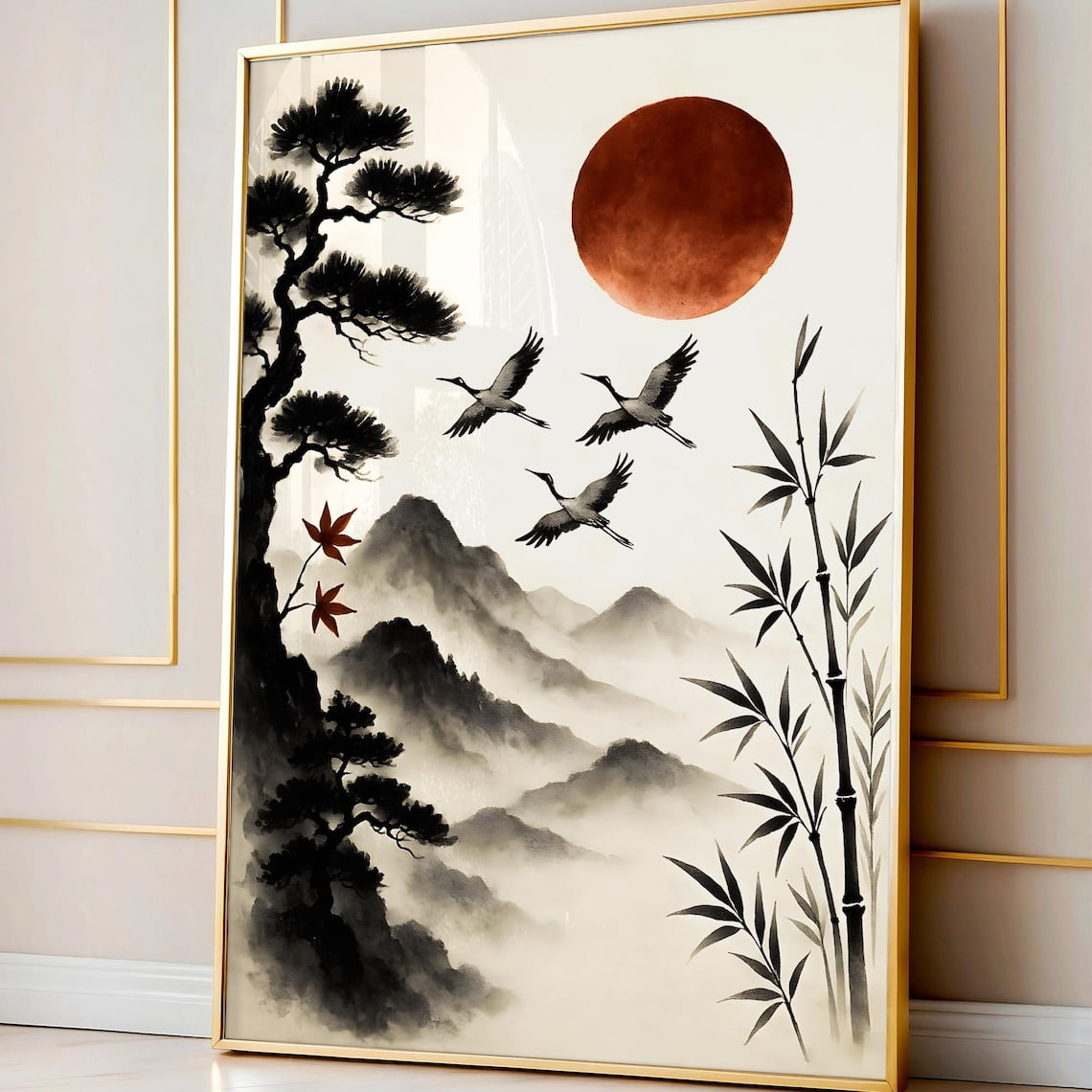 PosterArt Japanese Ink Art Poster, Ryukyu Landscape Printable, Warm ...