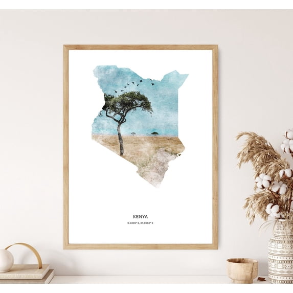 PosterArt Kenya Print, Kenya Poster, Kenya Map Art, Map of Kenya, 8x12 ...