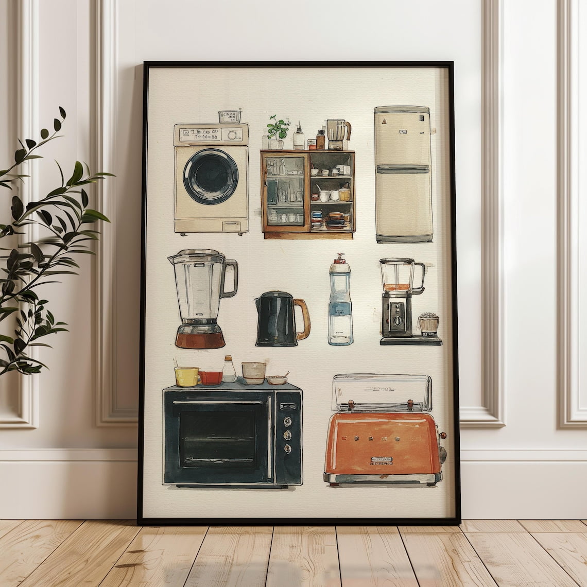 PosterArt Kitchen Utensils Poster, Hand-Drawn Illustration Wall Art ...