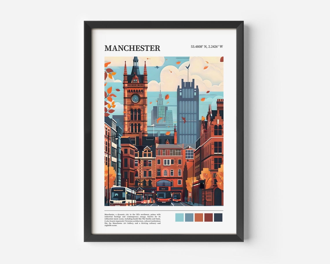PosterArt Manchester Travel Poster Manchester Print Manchester Poster ...