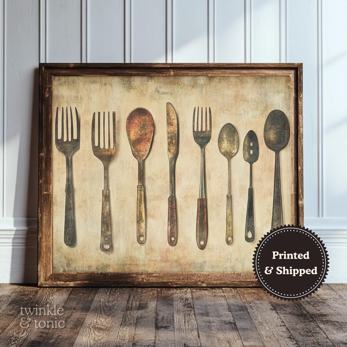 PosterArt Moody Kitchen Art Print Farmhouse Wall Décor Vintage Utensils ...