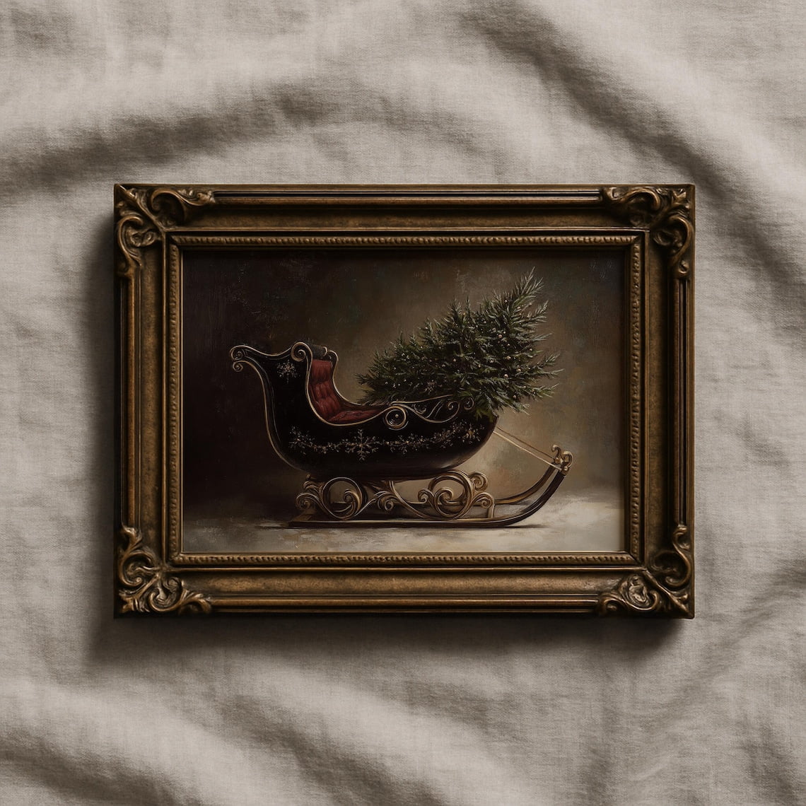 PosterArt Moody Santa’s Sleigh Poster, Vintage Winter Holiday Wall Art ...