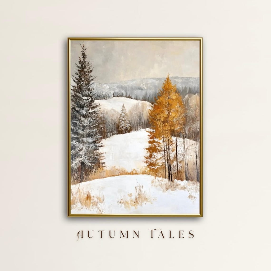 PosterArt Moody Winter Landscape Poster, Vintage Snowy Countryside Pine ...
