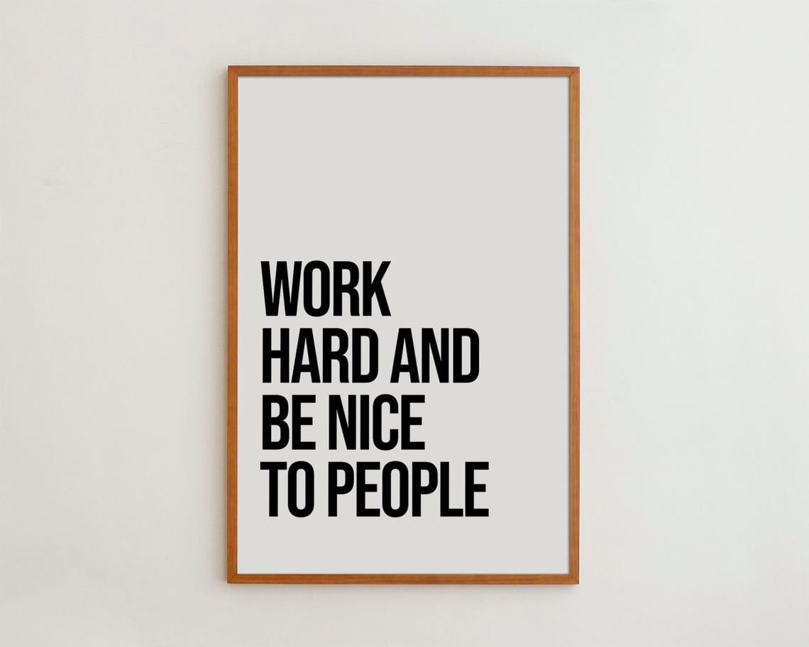 PosterArt Motivational Poster Work Hard, Be Nice - Modern Typography ...