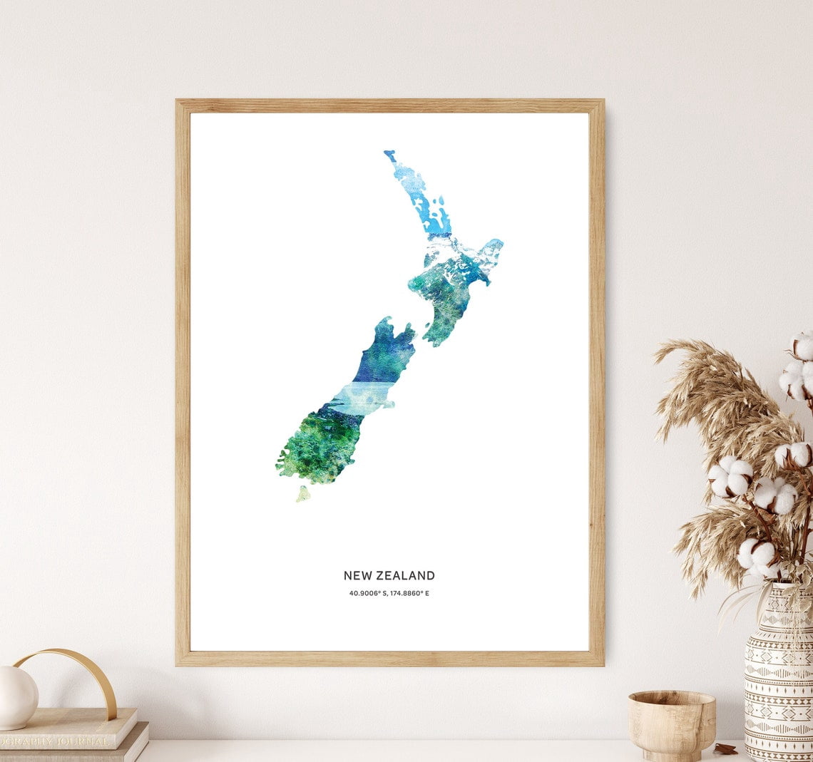 PosterArt New Zealand Print, New Zealand Poster, New Zealand Map Art ...