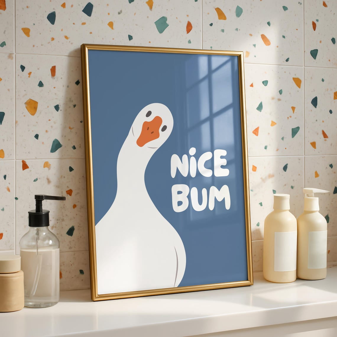 PosterArt Nice Bum Goose Art Print Cute Bathroom Wall Décor Minimalist ...