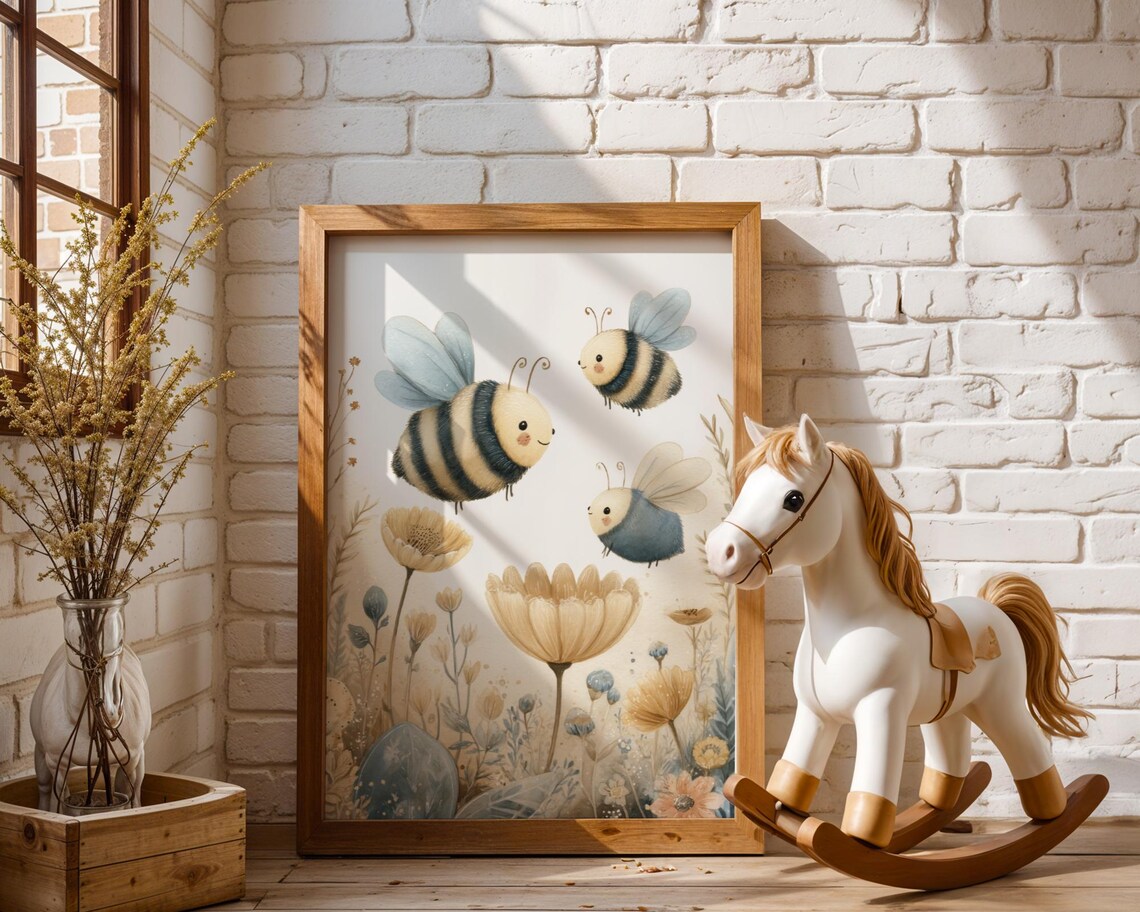 PosterArt Nordic Bees And Flowers Poster Wall Art, Gentle Nature ...