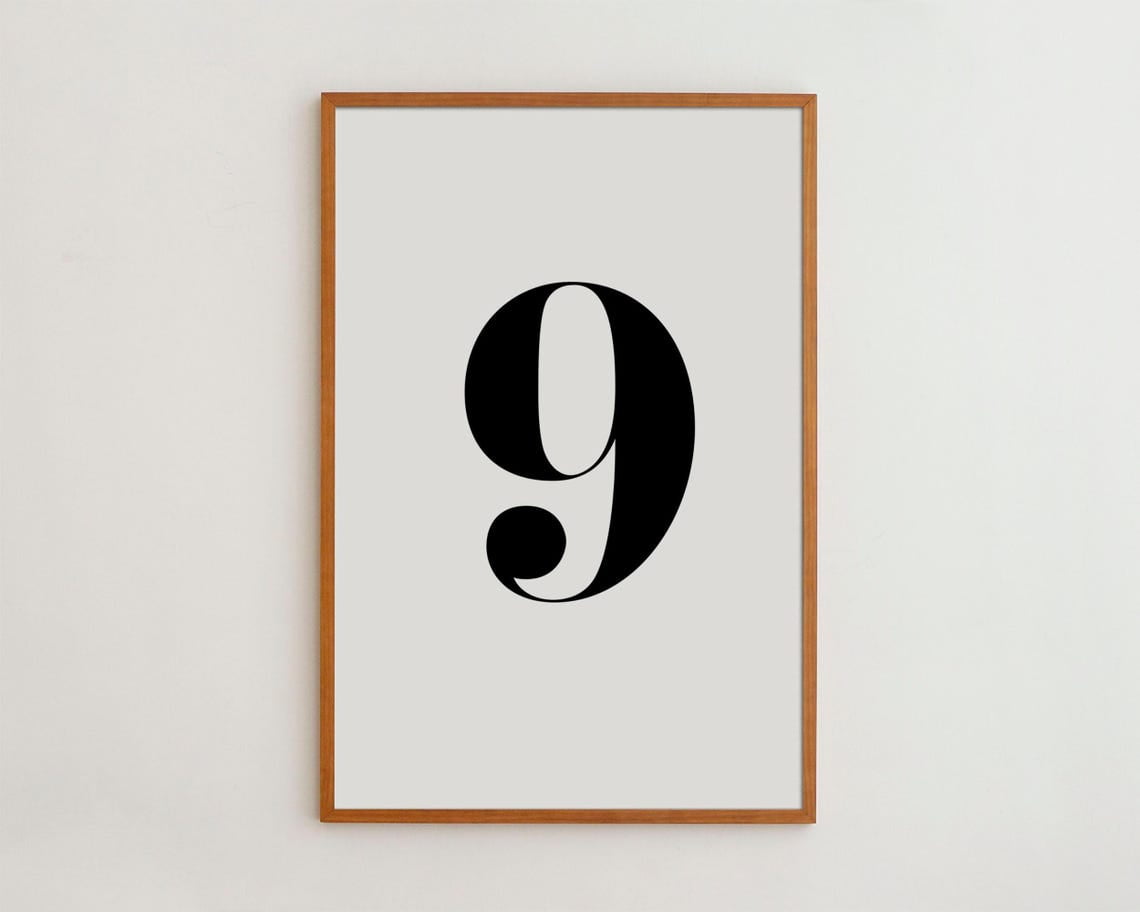 PosterArt Number 9 Sign Art Print Poster Black and White Typography ...