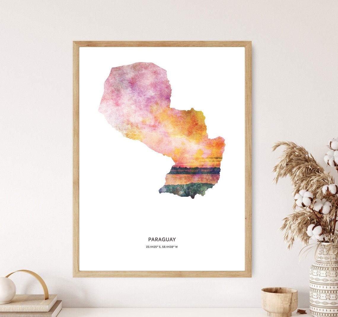 PosterArt Paraguay Print, Paraguay Poster, Paraguay Map Art, Map of ...