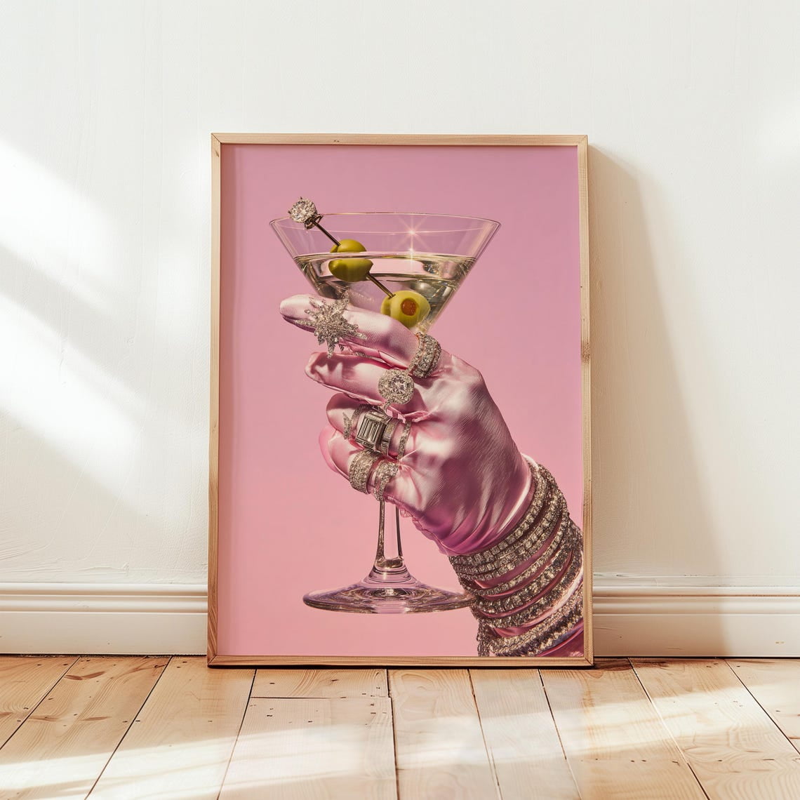PosterArt Pink Glam Martini Art Print Fashion Wall Décor Diamond Hand ...