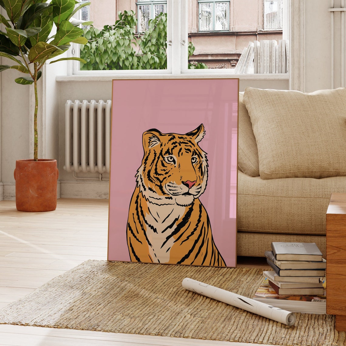 PosterArt Pink Tiger Poster, Trendy Jungle Animal Art, 12x18 UNFRAMED ...
