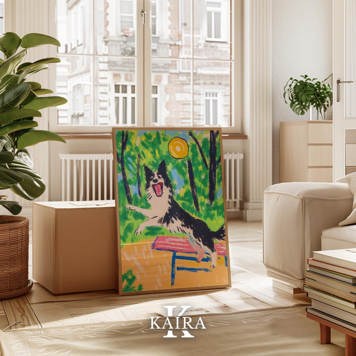 PosterArt Playful Border Collie Print Poster Colorful Dog Wall Art ...