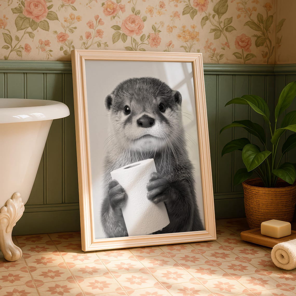 PosterArt Playful Otter Bathroom Poster Wall Art, Quirky Animal ...