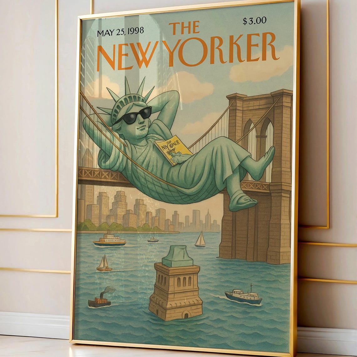 PosterArt Reclining Liberty Dreamscape Poster, Vintage 1998 New Yorker ...