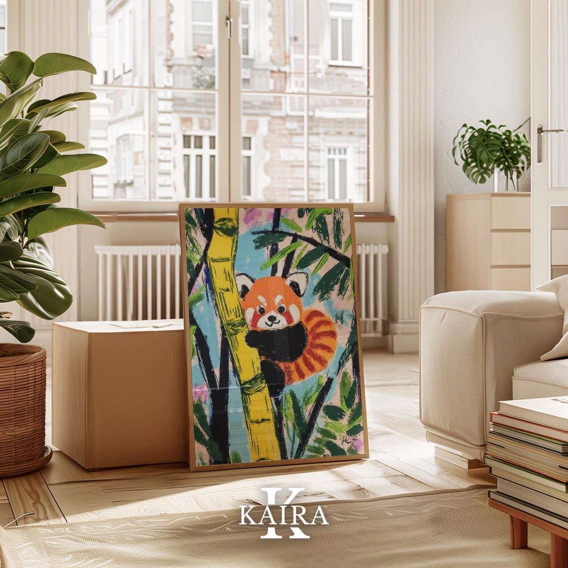PosterArt Red Panda Art Print Poster Colorful Bamboo Forest ...